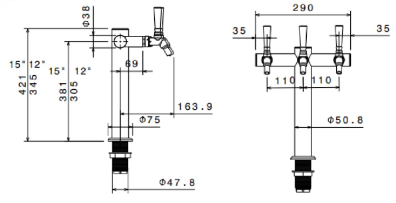 T-Bar 1/2/3/4-Way Tower Recirc Brushed Stainless Steel - Pacificool Ltd